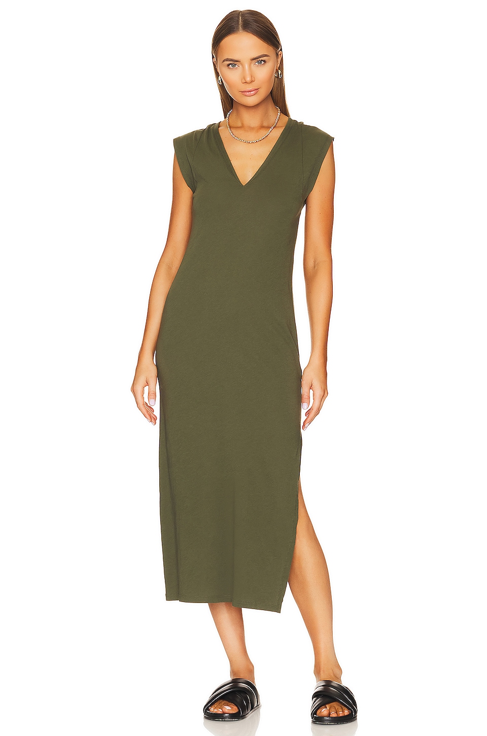 FRAME Gathered Seam Lace Inset Dress in White | REVOLVE