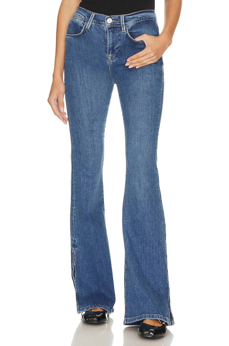 FRAME Le High Flare Slits in Samson | REVOLVE