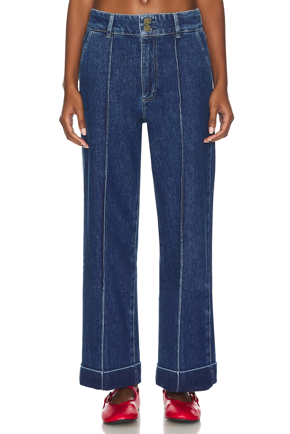 FRAME 70's Cuffed Crop Straight in Lago Di Como | REVOLVE