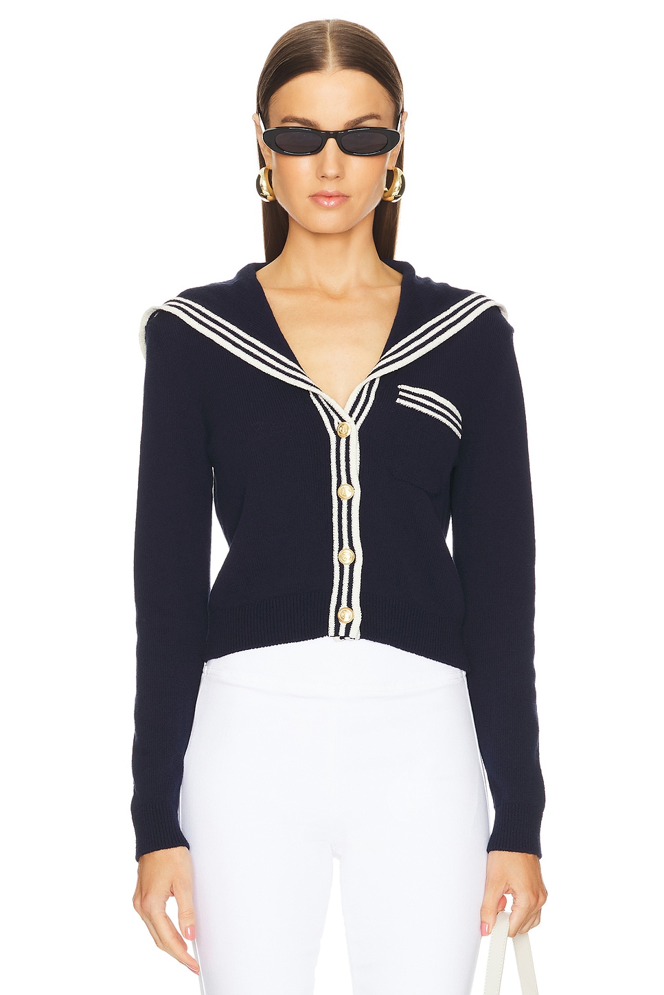 FRAME Sailor Cardi in Navy Multi | REVOLVE