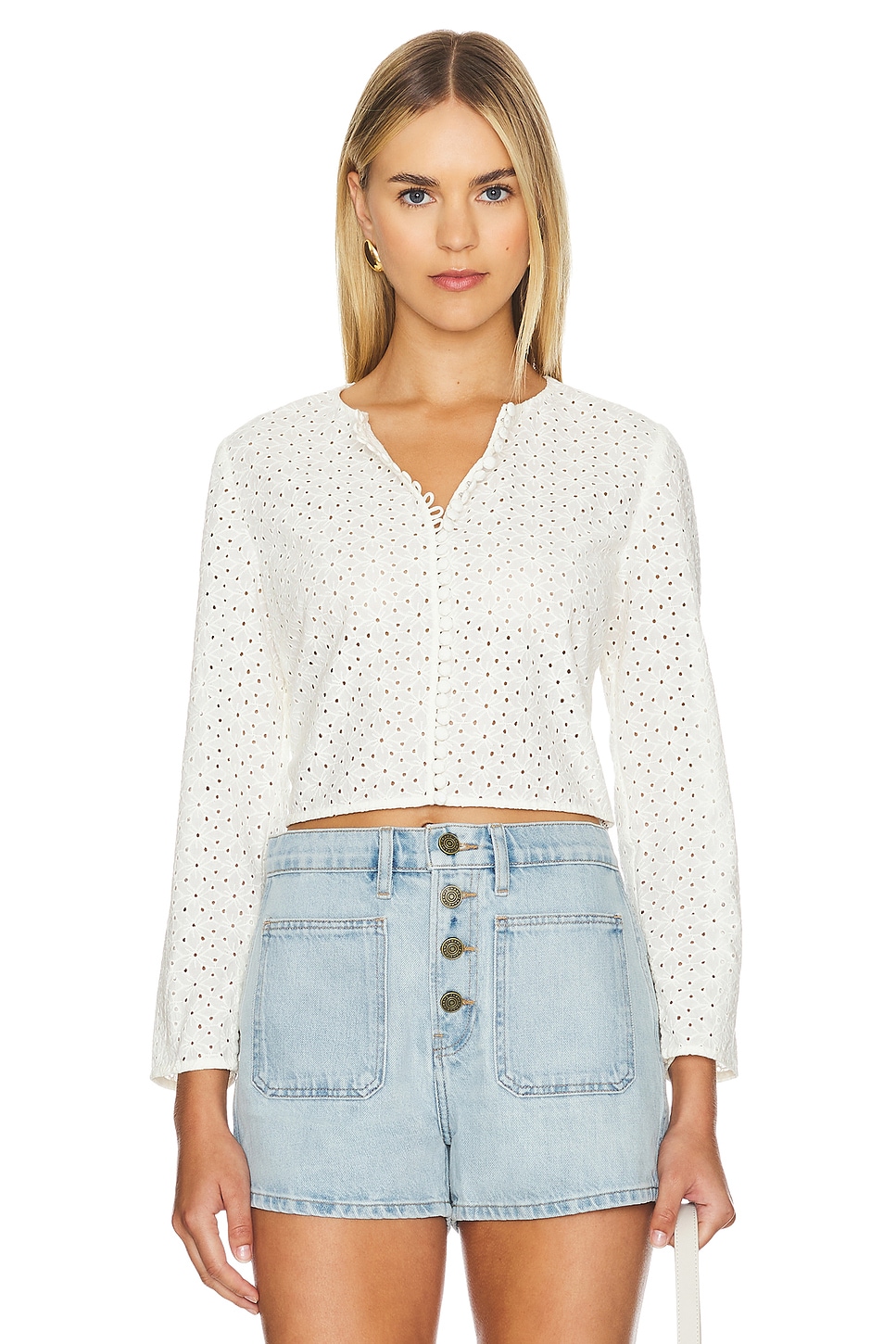 FRAME Eyelet Jacket in Cream | REVOLVE