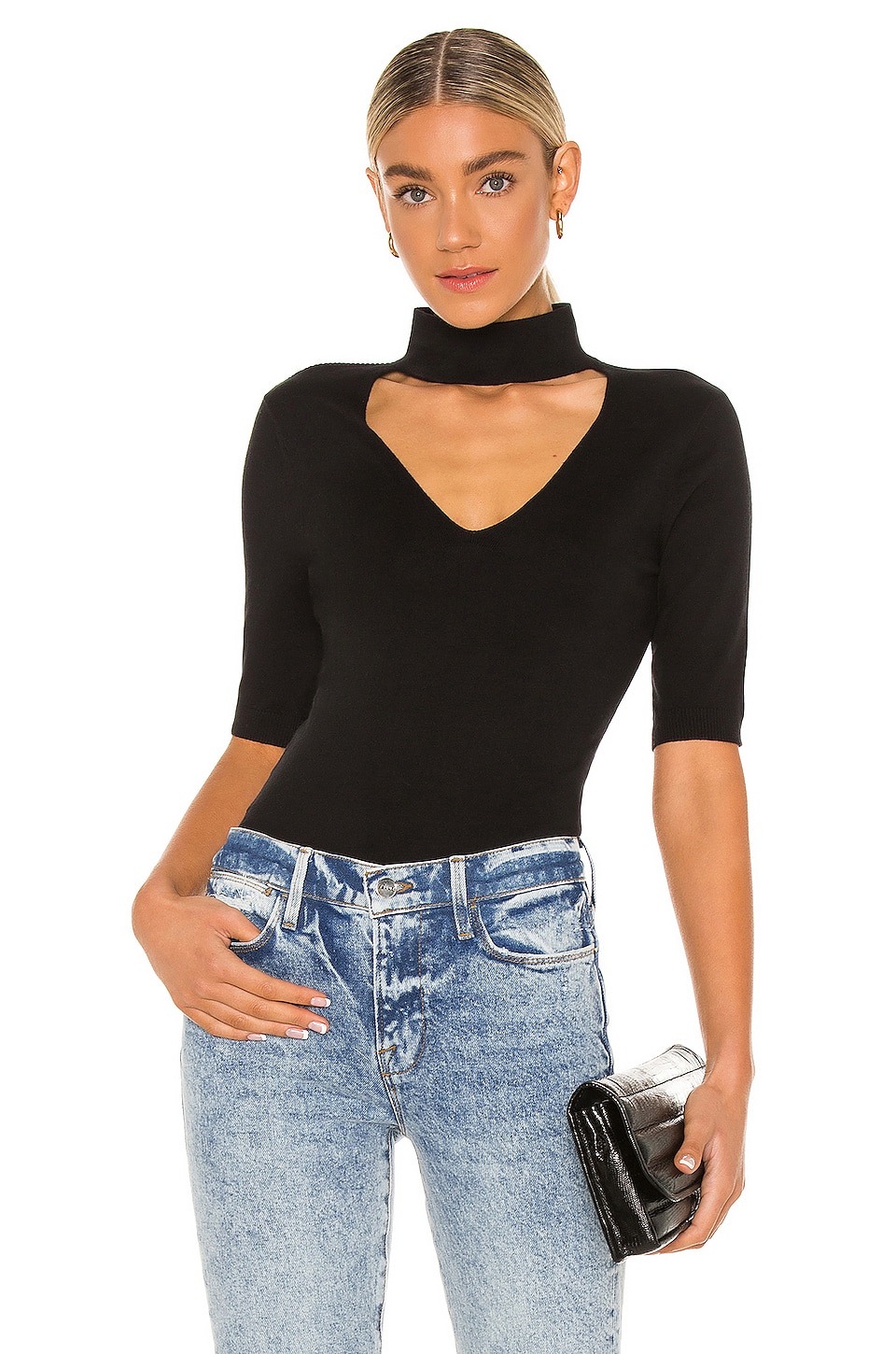 FRAME Cut Out Sweater in Noir | REVOLVE