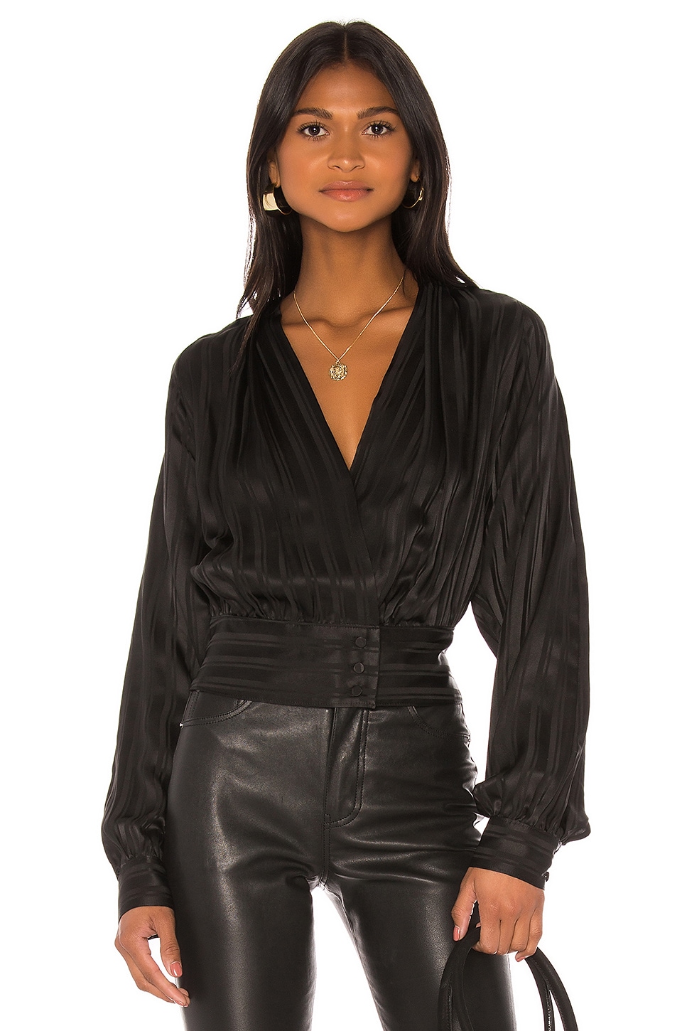 FRAME Overlap Top in Noir | REVOLVE