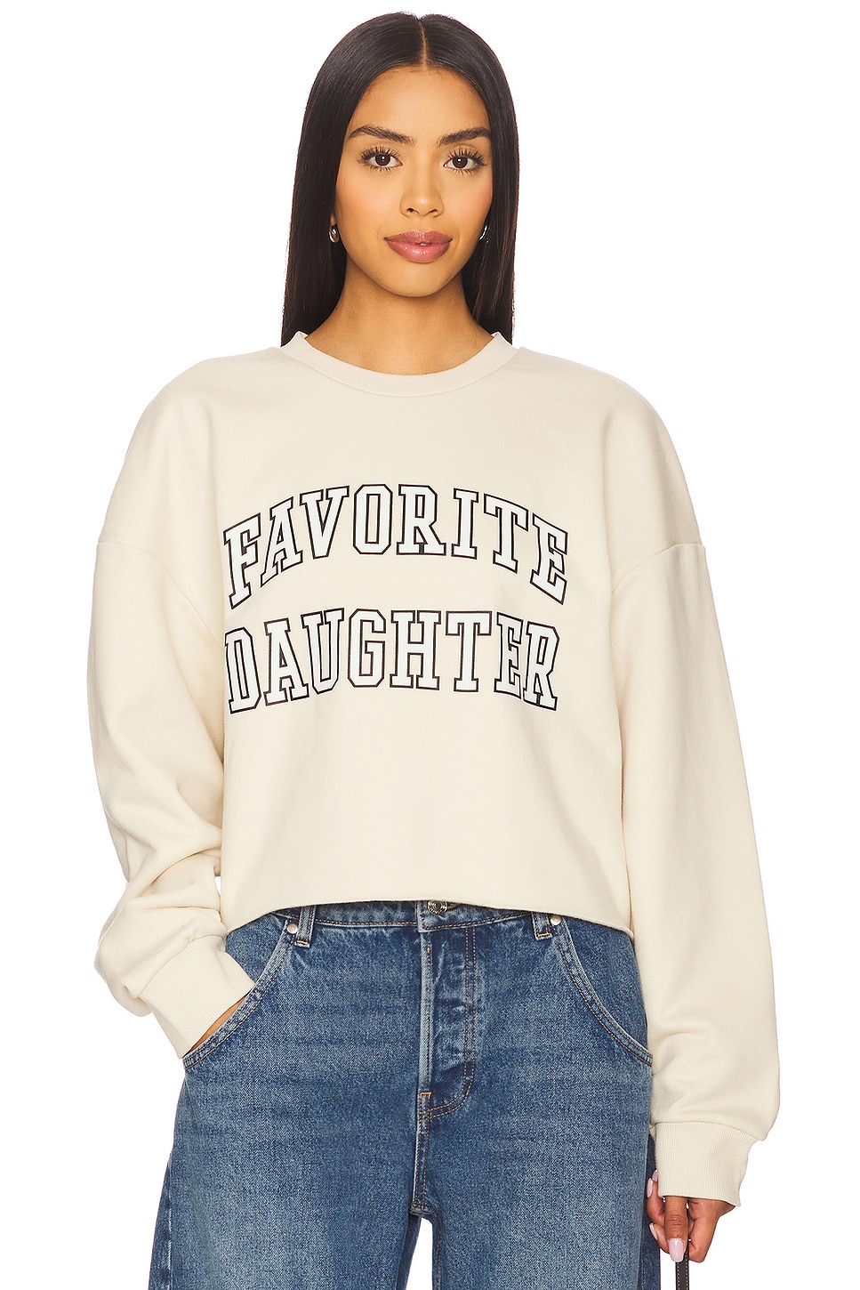 Favorite Daughter Cropped Collegiate Sweatshirt in French Oak & Snow ...