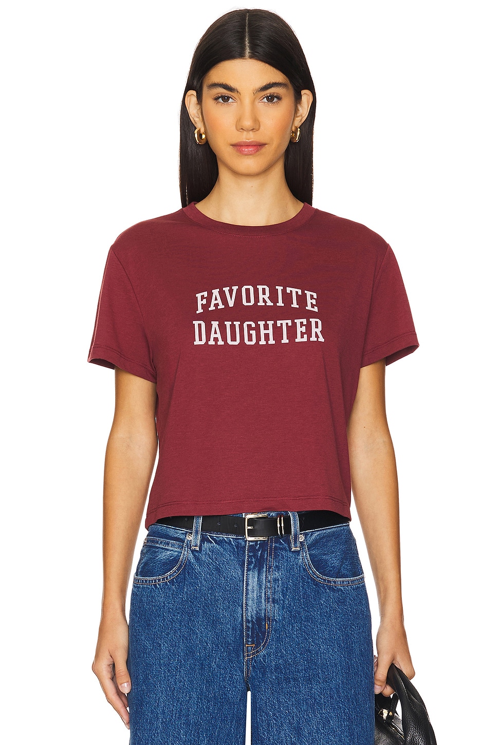 Favorite Daughter Cropped Collegiate Tee in Sangria Nights | REVOLVE