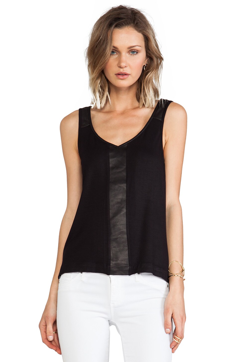 Feel the Piece Remi Leather Trim Tank in Black | REVOLVE