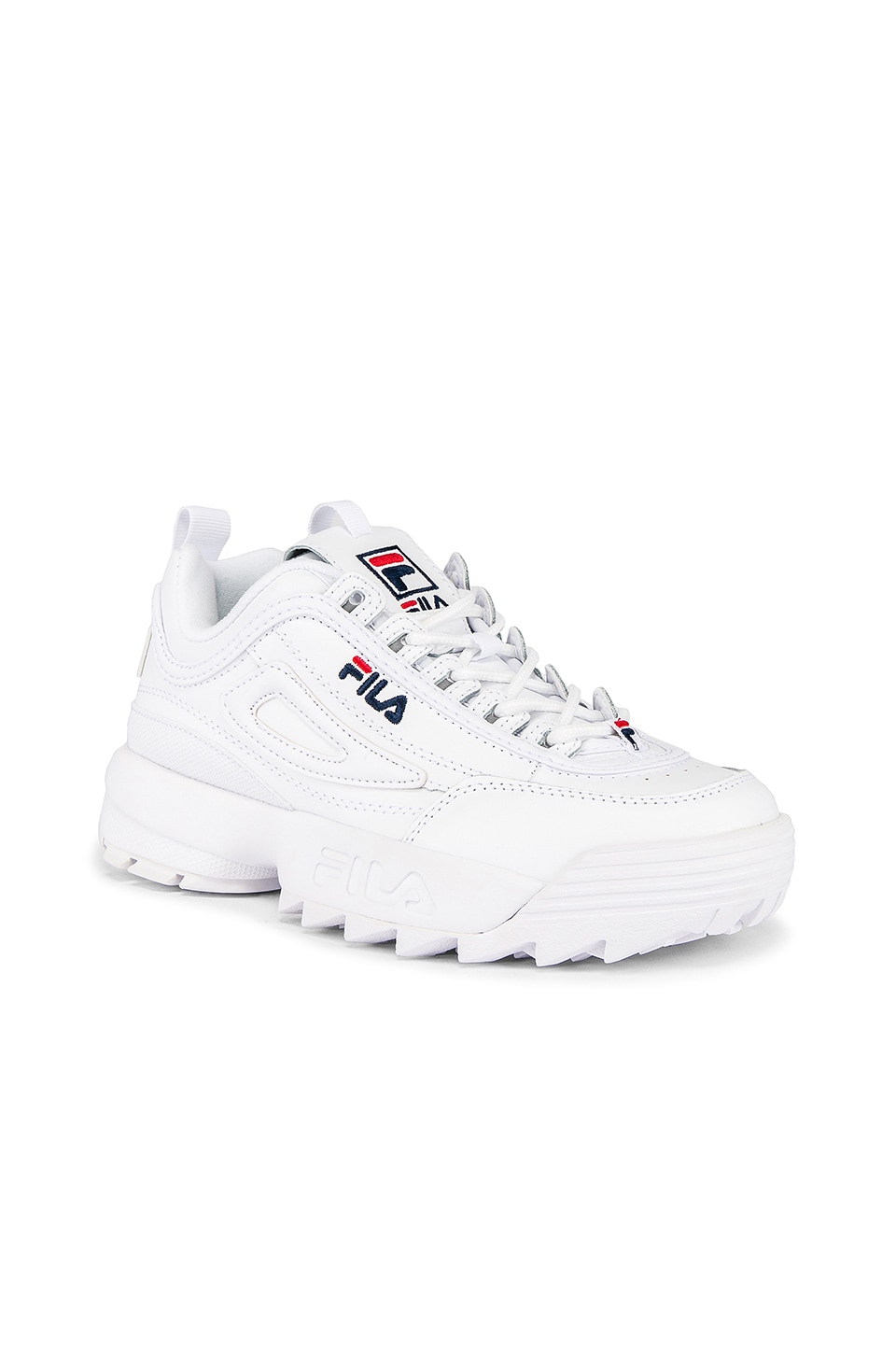 Fila Disruptor II Premium Sneaker in White, Navy & Red | REVOLVE