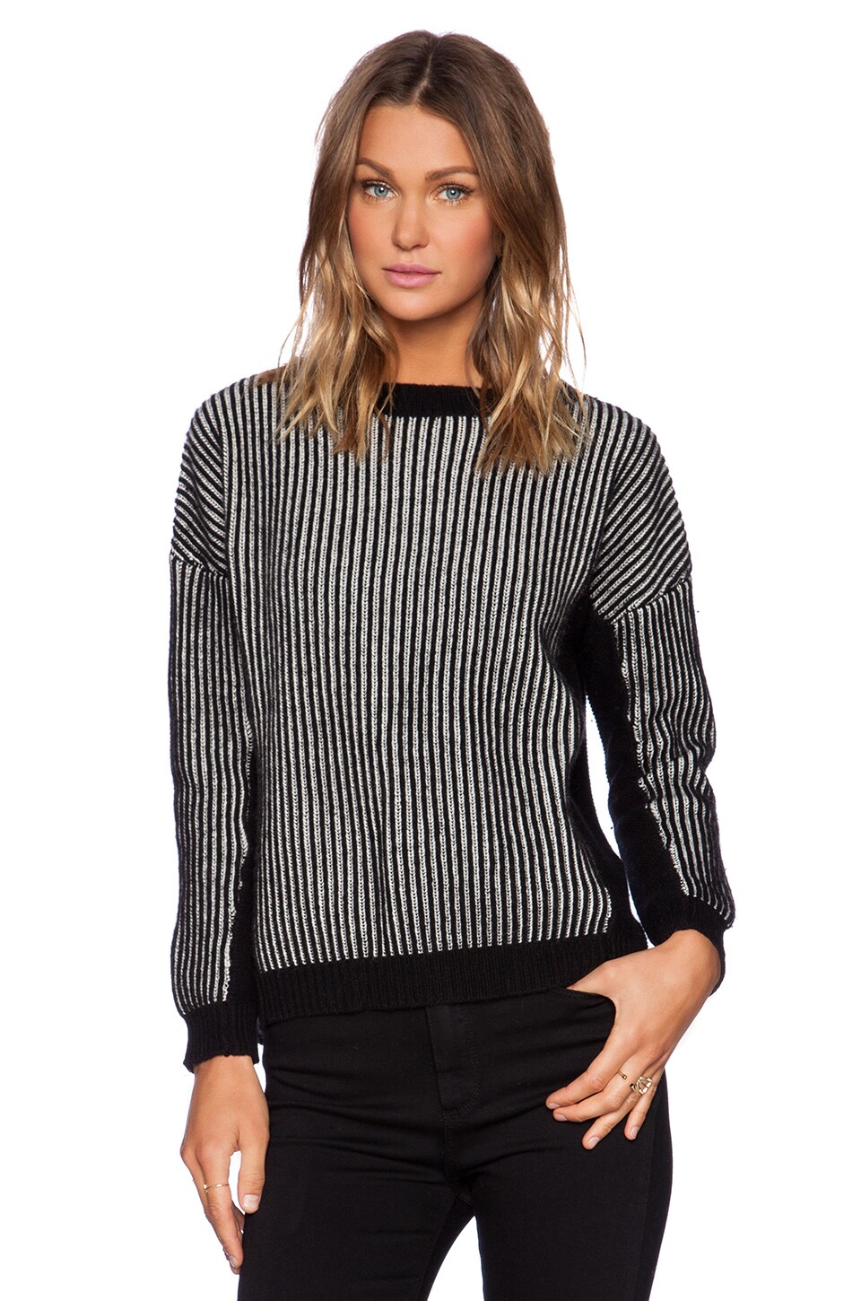 Fine Collection Vertical Striped Sweater in Black & Ivory | REVOLVE