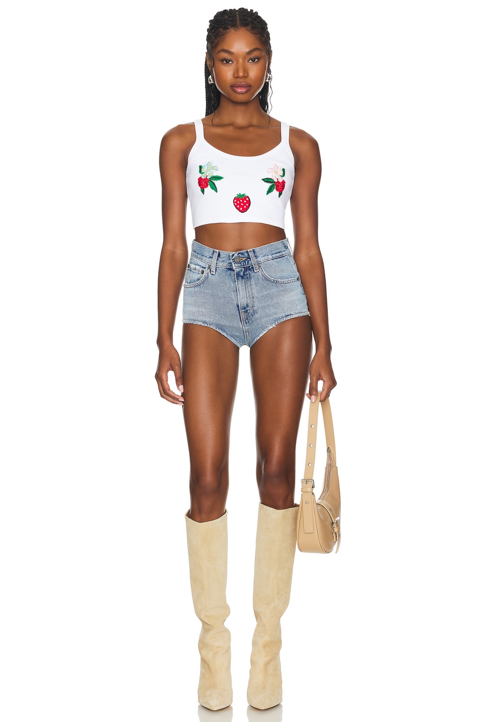 FIORUCCI Embroidered Cropped Tank Top in White | REVOLVE