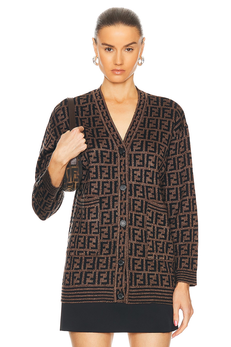 FWRD Renew Fendi Zucca Cardigan in Brown | REVOLVE