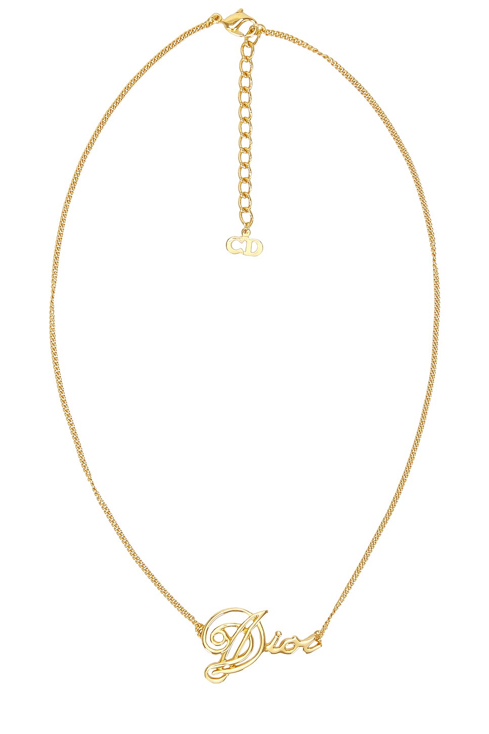 FWRD Renew Dior Cursive Logo Necklace in Gold | REVOLVE