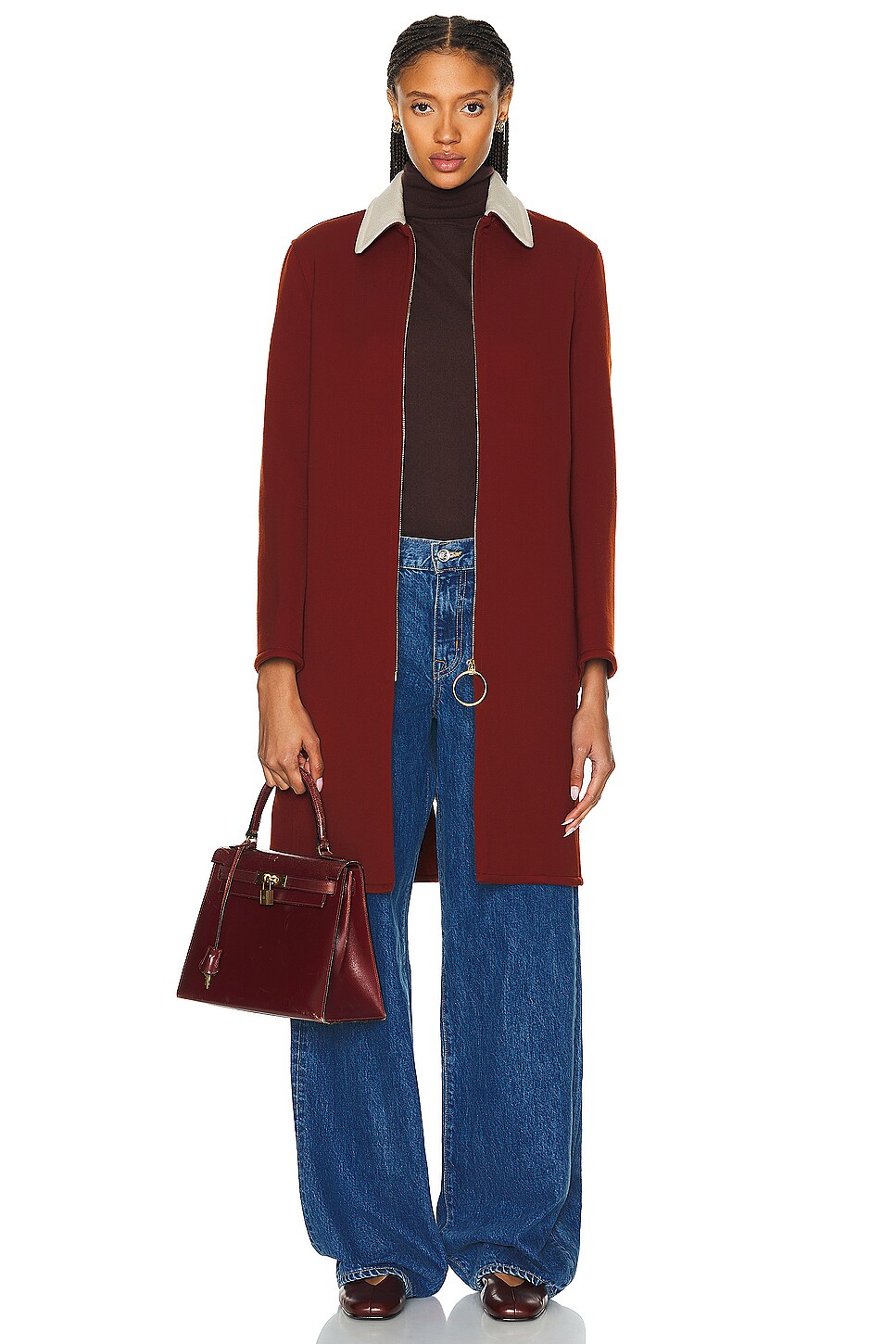 FWRD Renew Celine Wool Coat in Brick | REVOLVE
