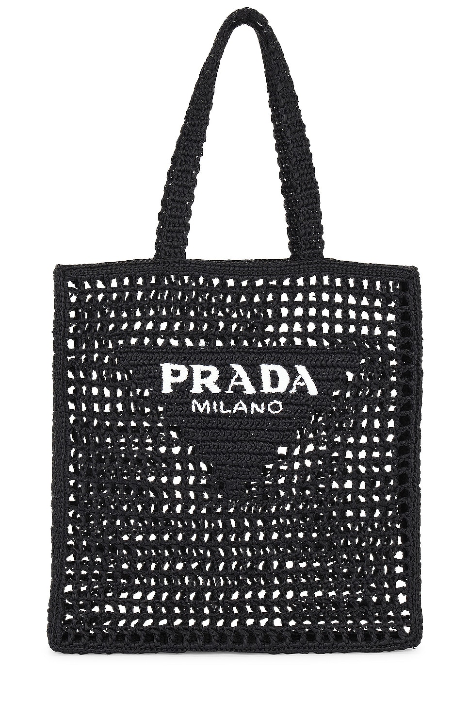 FWRD Renew Prada Raffia Tote Bag in Black | REVOLVE