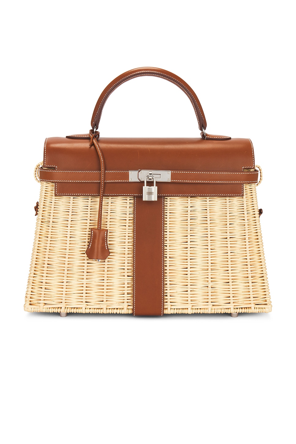 FWRD Renew Hermes Wicker Kelly Picnic 35 Handbag in Fauve | REVOLVE