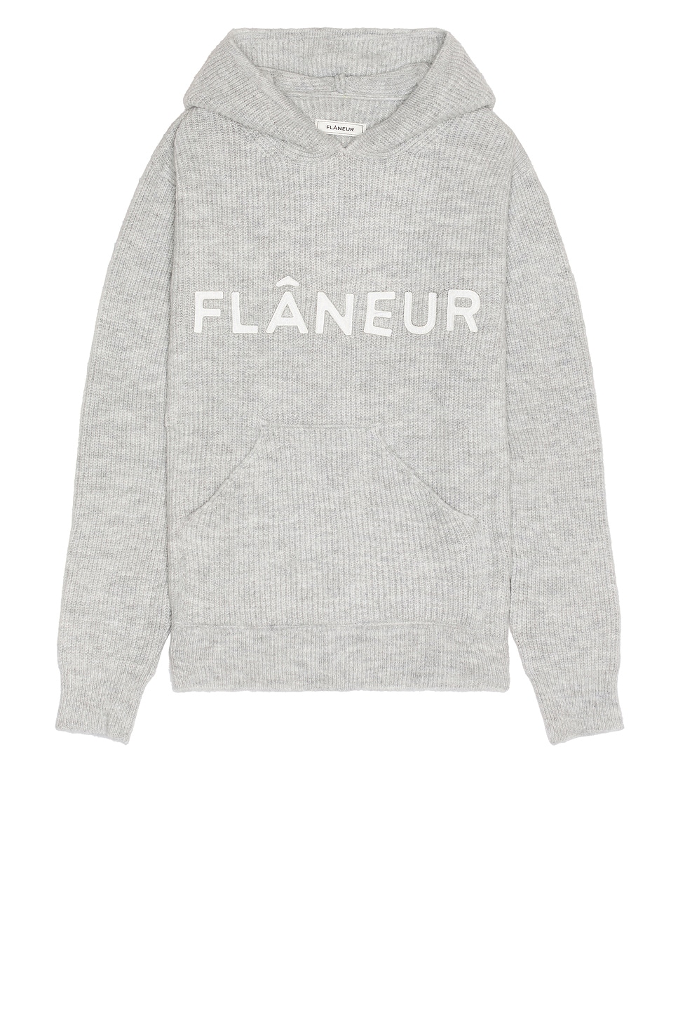 FLANEUR Knitted Logo Hoodie in Grey | REVOLVE