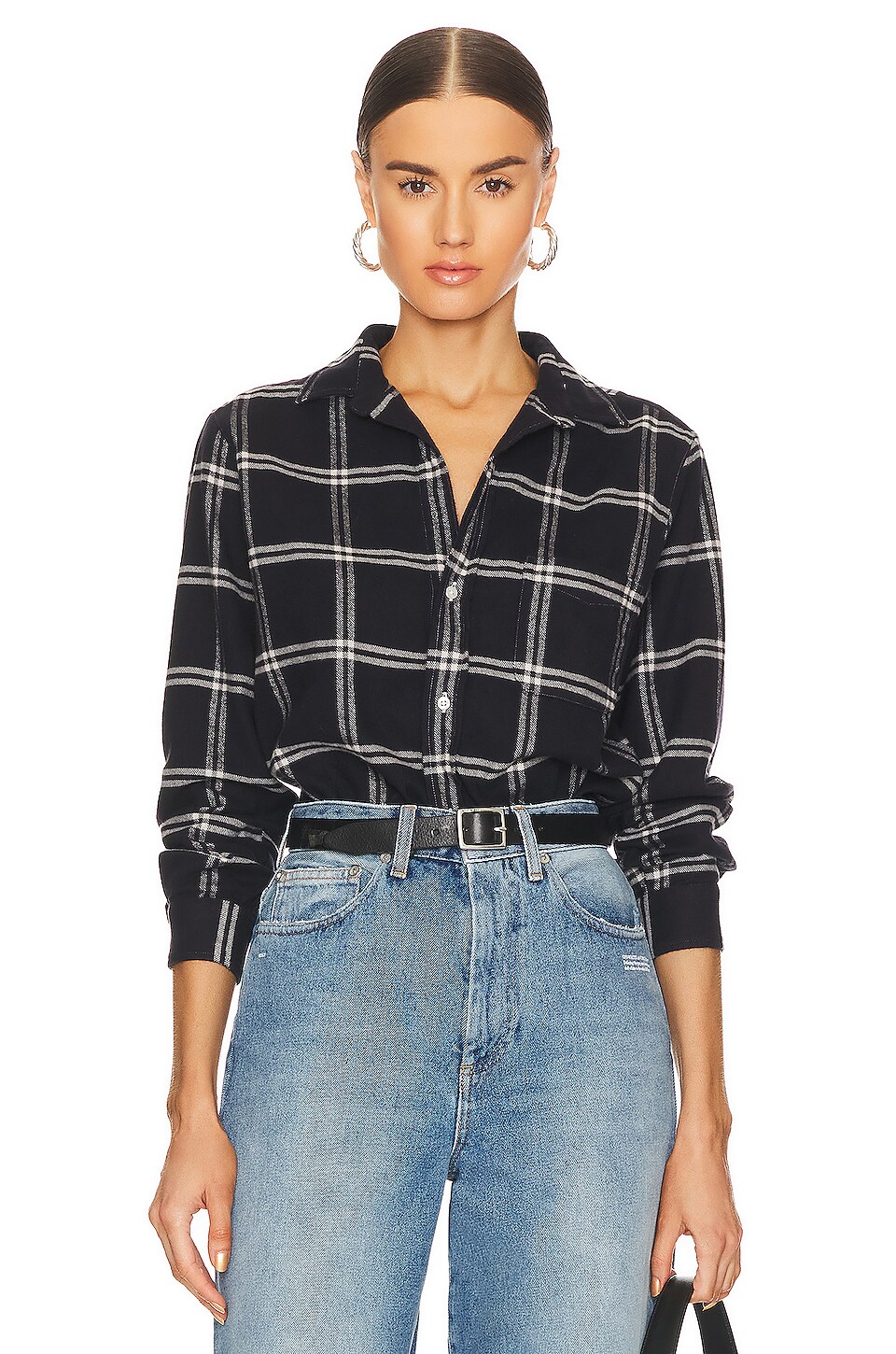Frank & Eileen Silvio Woven Button Up in Black Plaid | REVOLVE