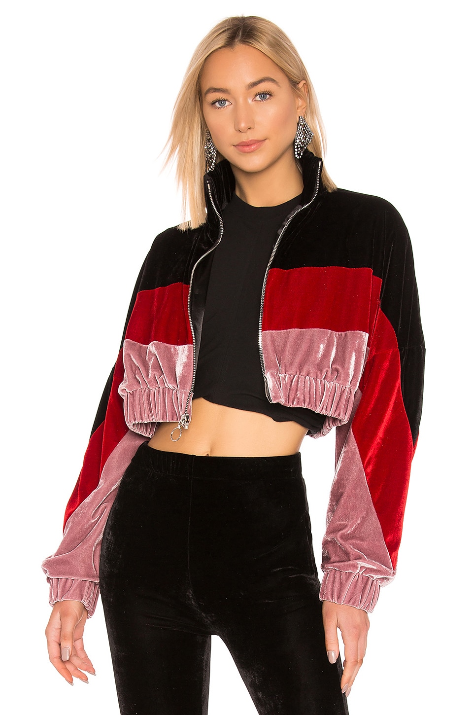 Frankie B X REVOLVE Velvet Track Jacket in Crimson & Blush Pink | REVOLVE