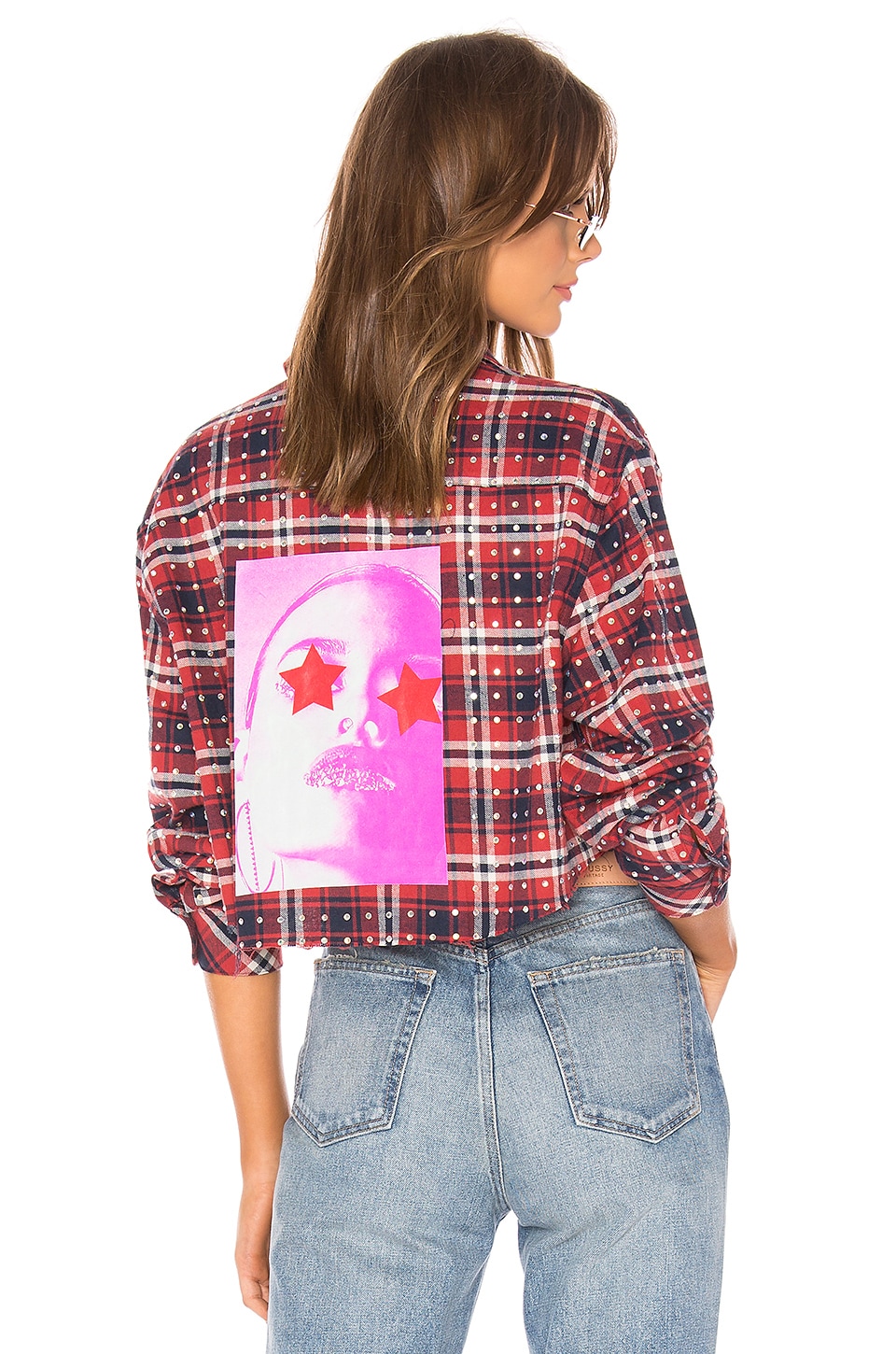 Frankie B All Over Rhinestone Flannel Top in Plaid | REVOLVE