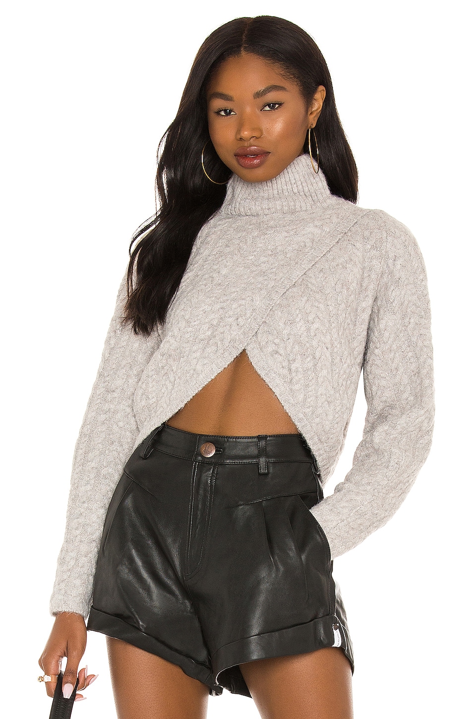 For Love & Lemons Amelia Cross Front Turtleneck in Grey | REVOLVE