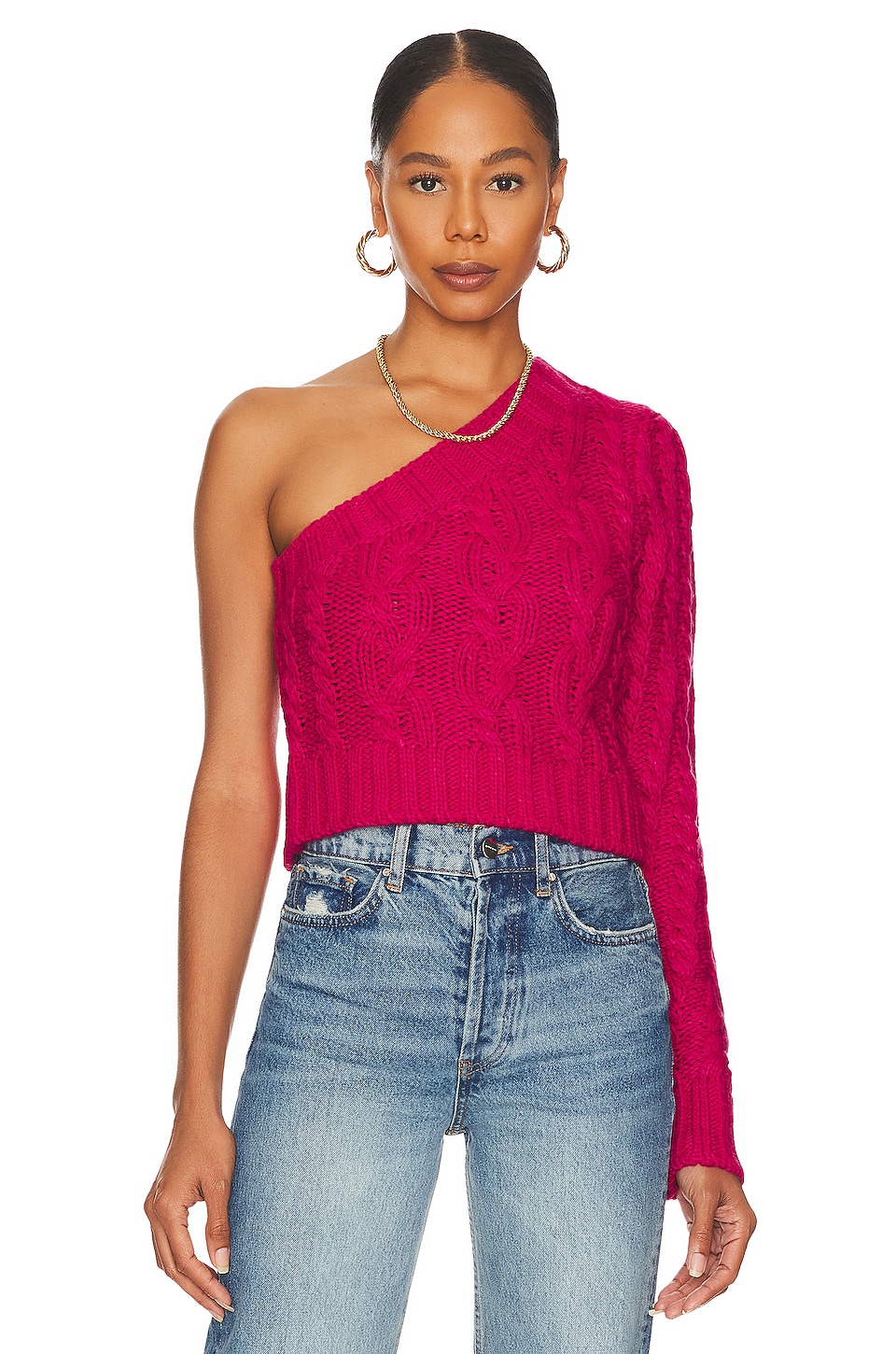 For Love & Lemons Quinn One Shoulder Sweater in Pink | REVOLVE
