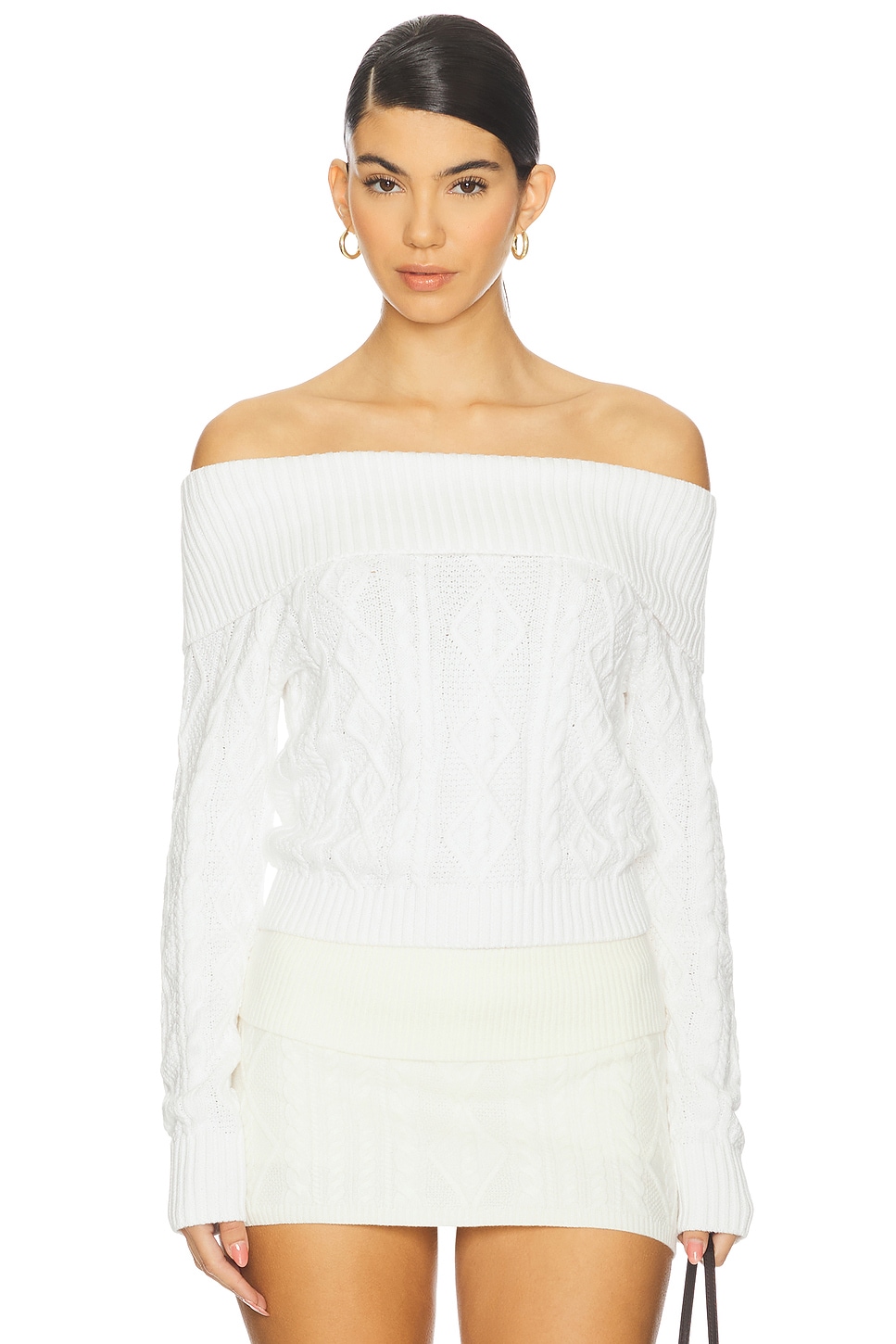 Frankies Bikinis Saint Cable Knit Sweater in Cloud White | REVOLVE