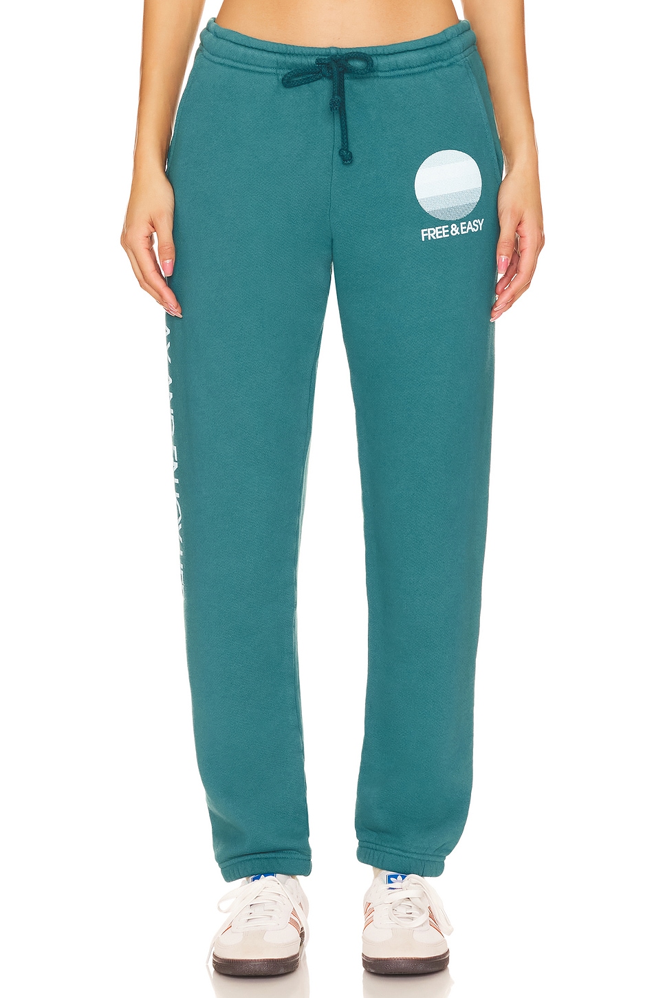 Free & Easy Horizon Lines Heavy Fleece Sweatpants in Dark Teal | REVOLVE