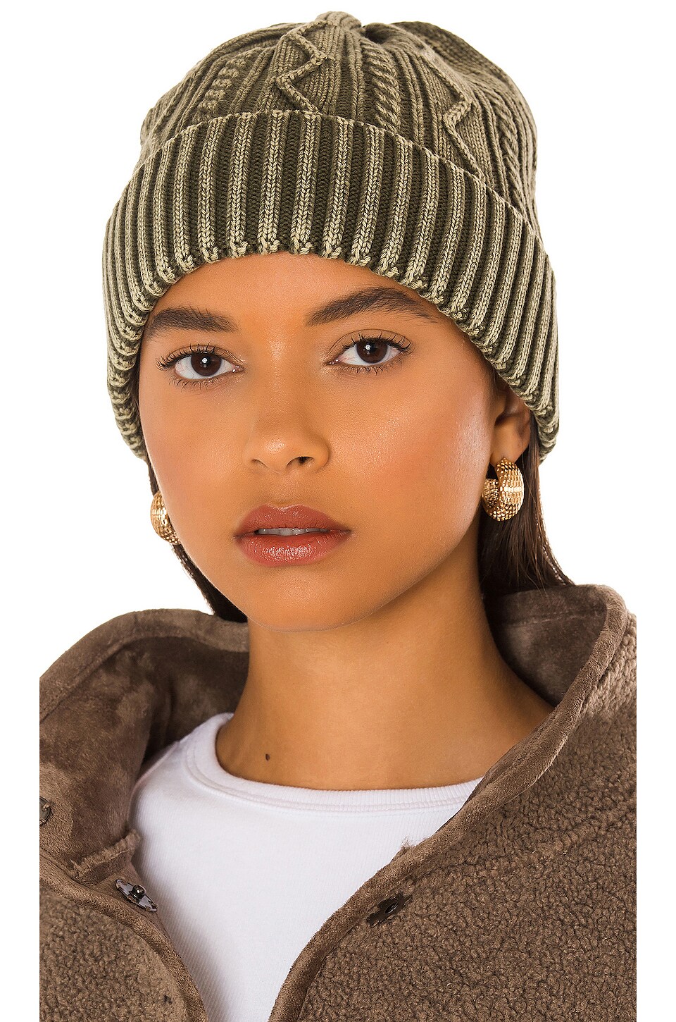 Free People Stormi Washed Cable Beanie in Olive | REVOLVE