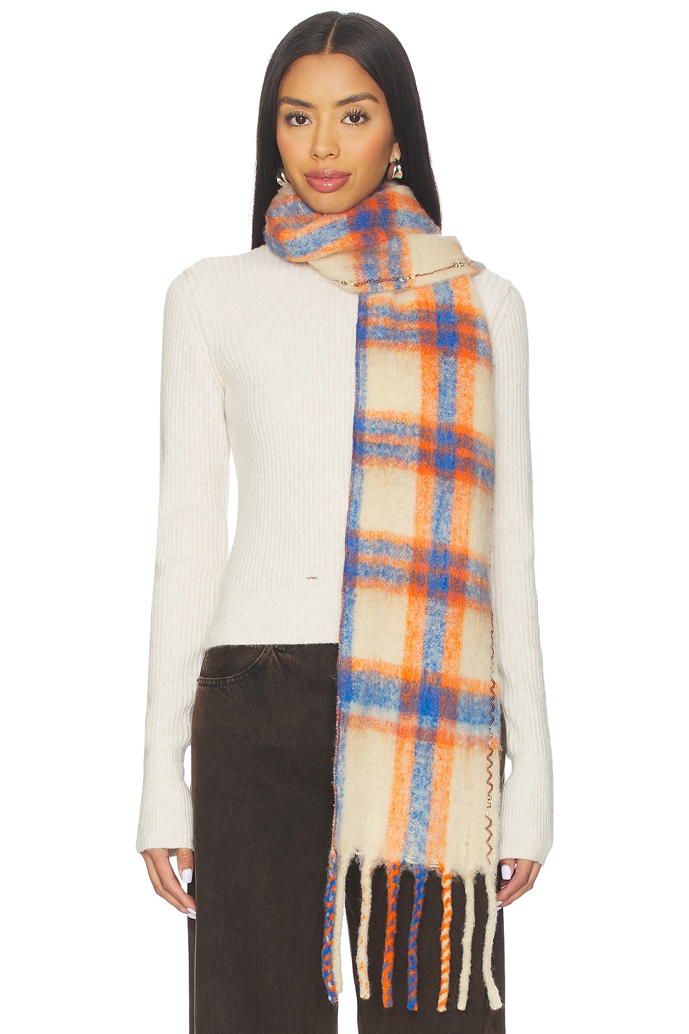 Free People Highland Plaid Skinny Scarf in Ivory Combo | REVOLVE