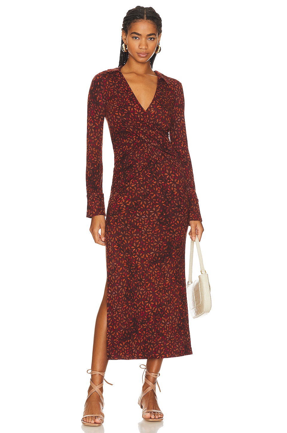 Free People Shayla Wrap Midi Dress in Chocolate Combo | REVOLVE