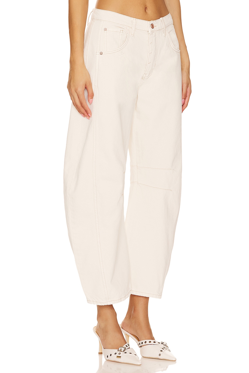 Free People x We The Free Good Luck Mid Rise Barrel Jeans in Milk | REVOLVE
