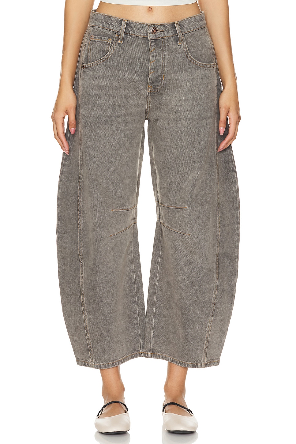 Free People x We The Free Good Luck Mid Rise Barrel in Archive Grey | REVOLVE