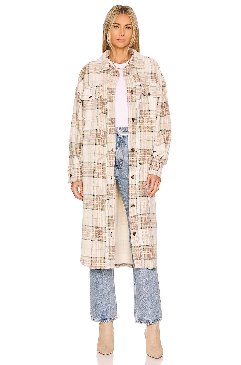 Free People Plaid Long Ruby Jacket in Pistachio Combo | REVOLVE