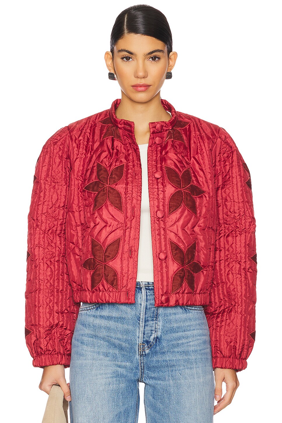 Free People Quinn Quilted Jacket in Marsala | REVOLVE