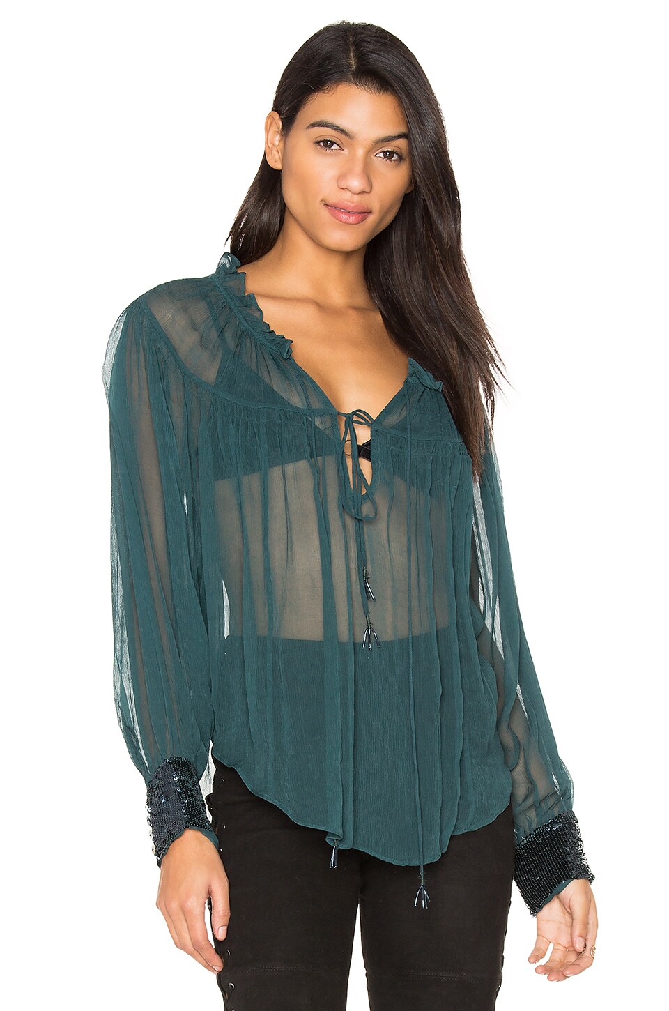 Free People Dream Cuff Blouse in Dark Turq | REVOLVE