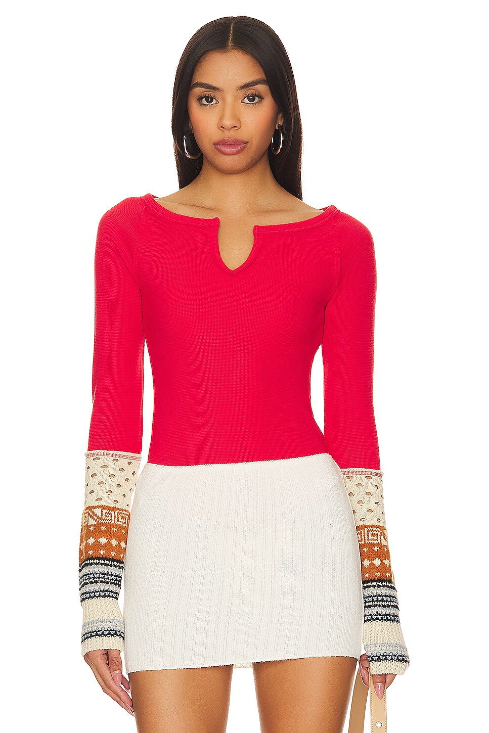 Free People Cozy Craft Cuff Top in Red Combo | REVOLVE