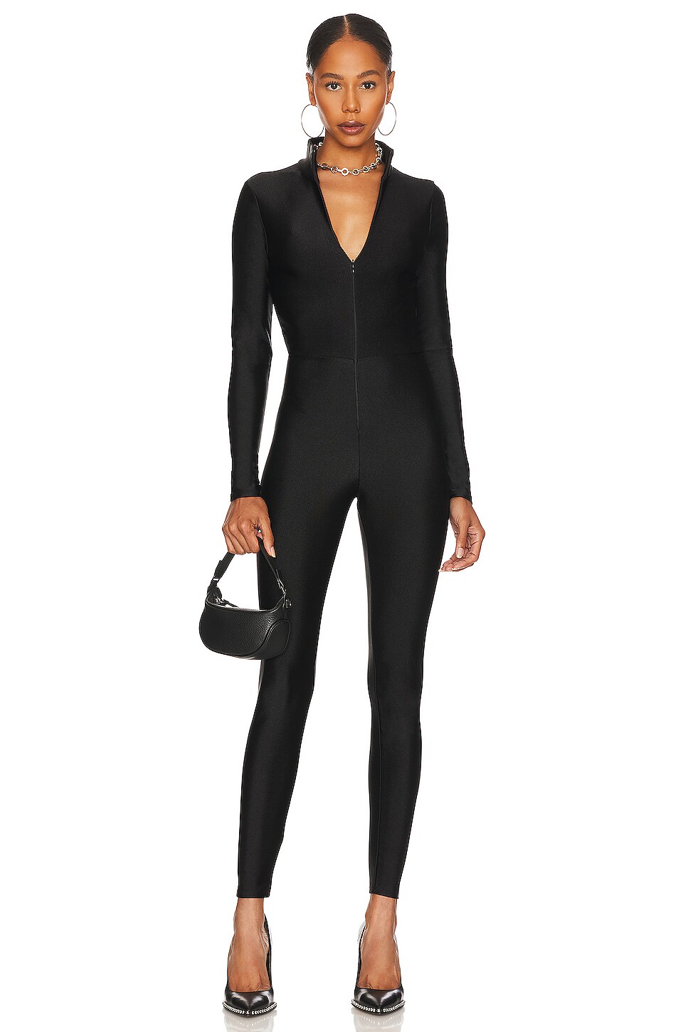 Good American Long Sleeve Zip Up Catsuit in Black001 | REVOLVE