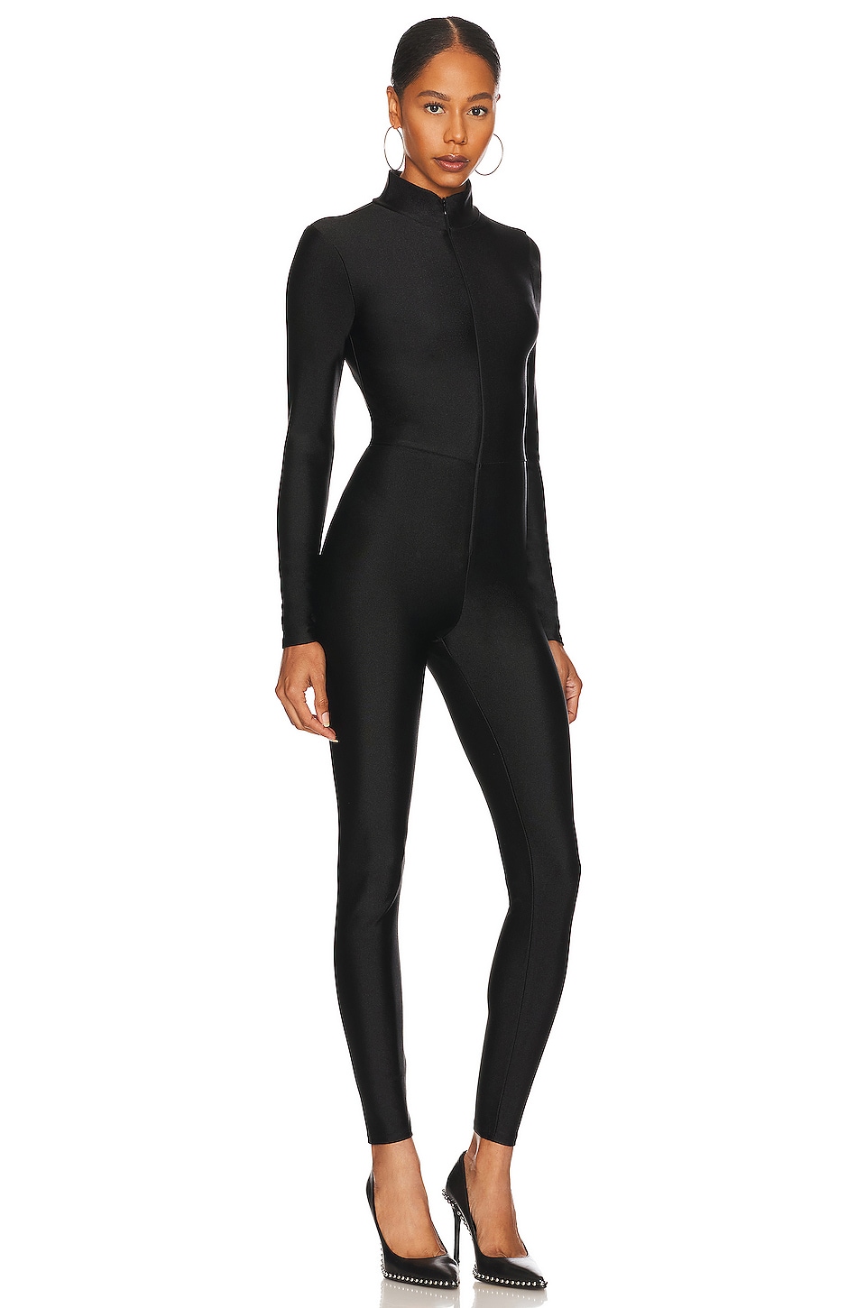 Good American Long Sleeve Zip Up Catsuit in Black001 | REVOLVE