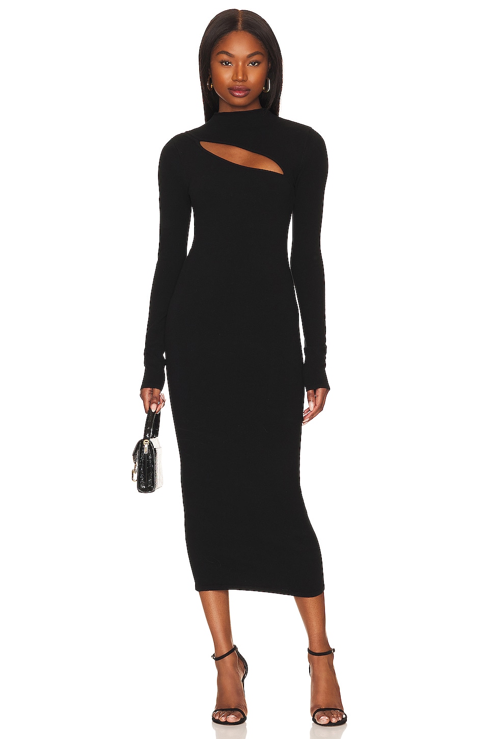 Good American Slit Funnel Midi Dress in Black001 | REVOLVE