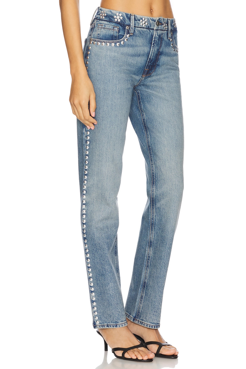 Good American Good Icon Studded Straight Jeans in Indigo895 | REVOLVE