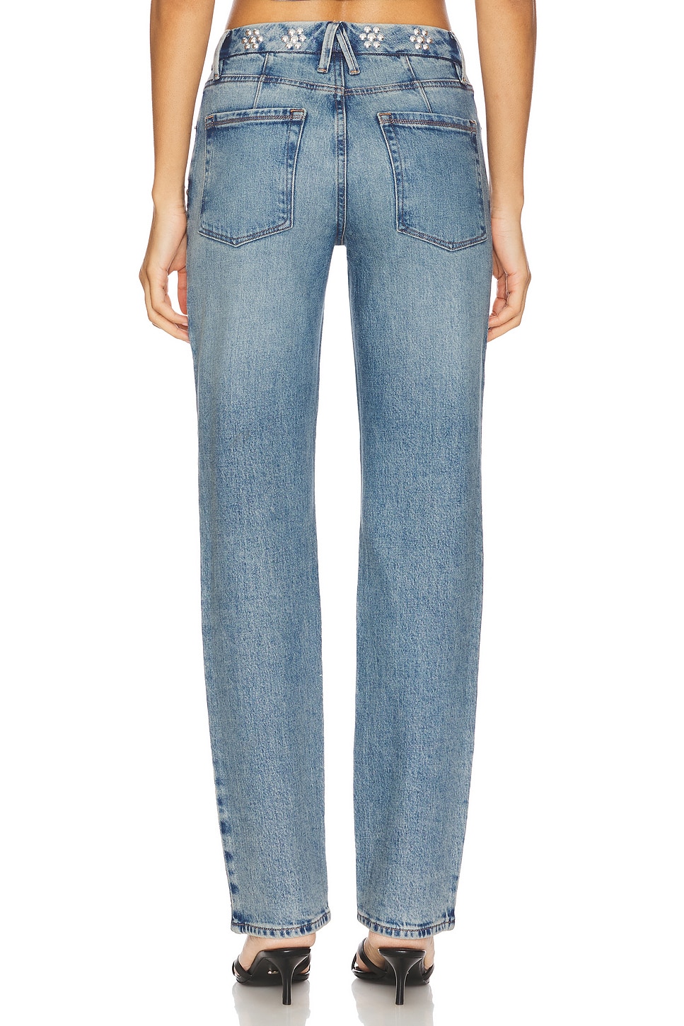 Good American Good Icon Studded Straight Jeans in Indigo895 | REVOLVE