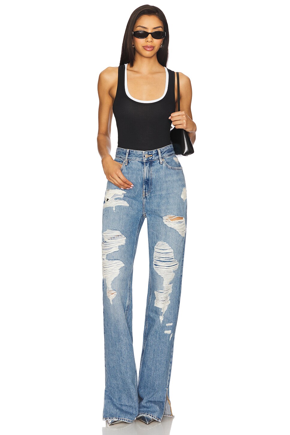 Good American Khloe Shredded Jeans in Indigo714 | REVOLVE