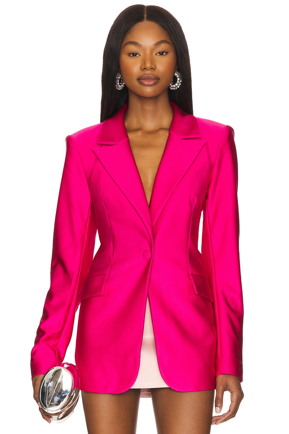 Good American Compression Shine Sculpted Blazer in Ballerina Pink004 ...