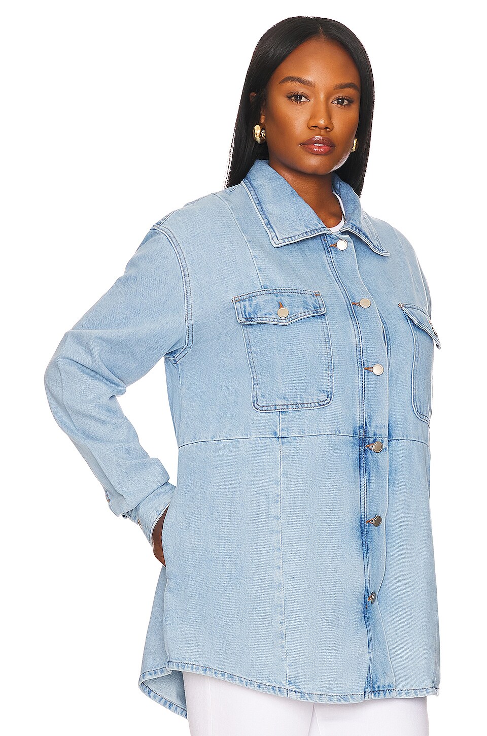 Good American Denim Redesign Shacket in Indigo279 | REVOLVE