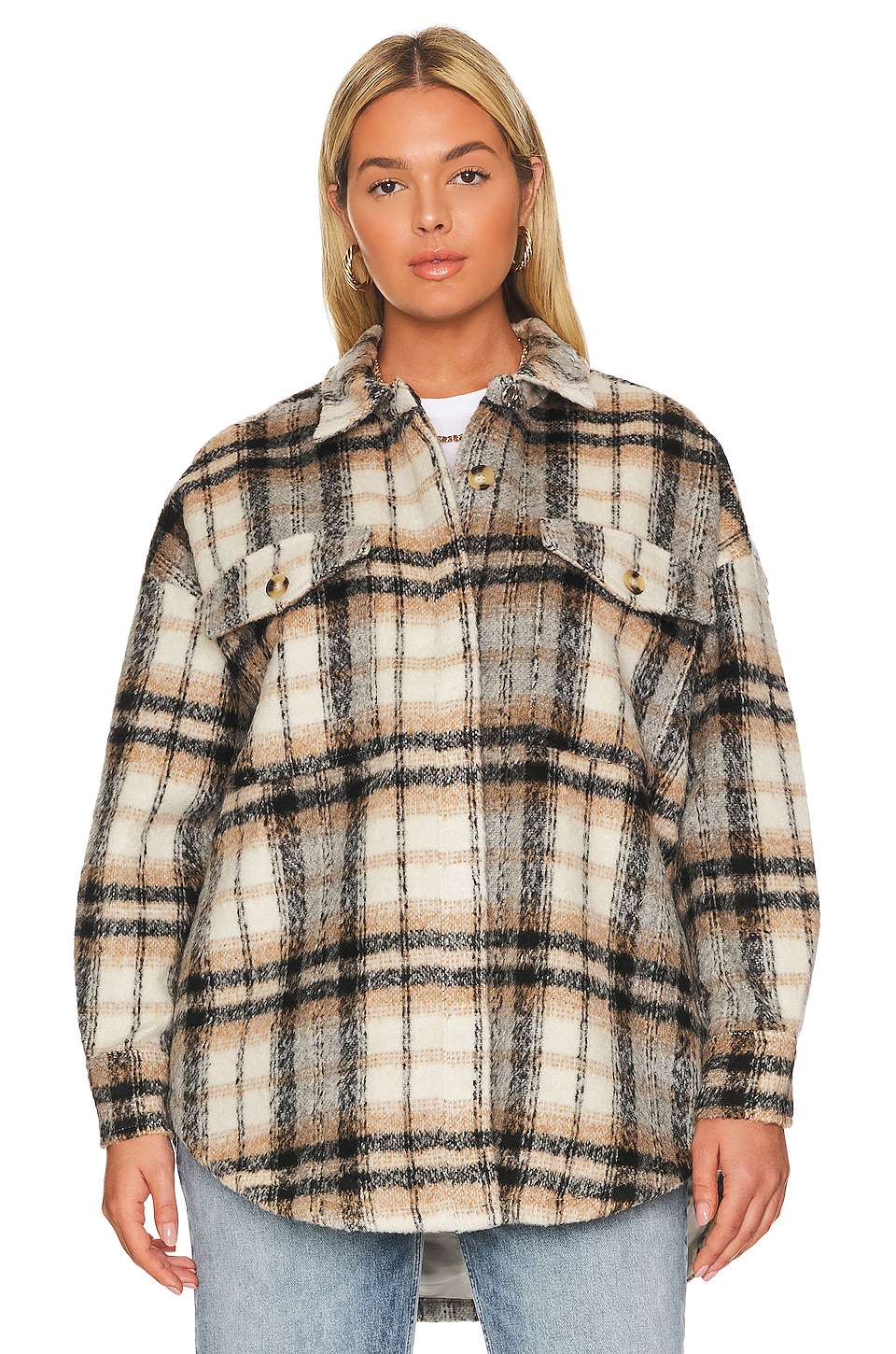 Good American Neutral Plaid Shacket in Neutral Plaid in Neutral ...