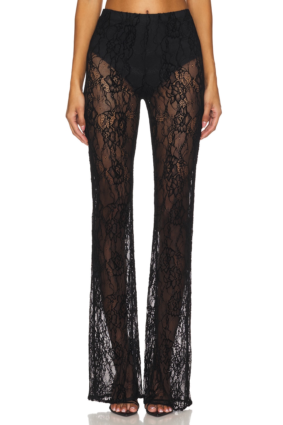 Good American Lace Flare Pant in Black001 | REVOLVE