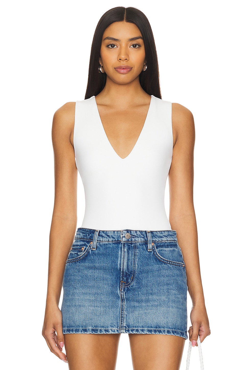 Good American Scuba Deep V Body in White001 | REVOLVE