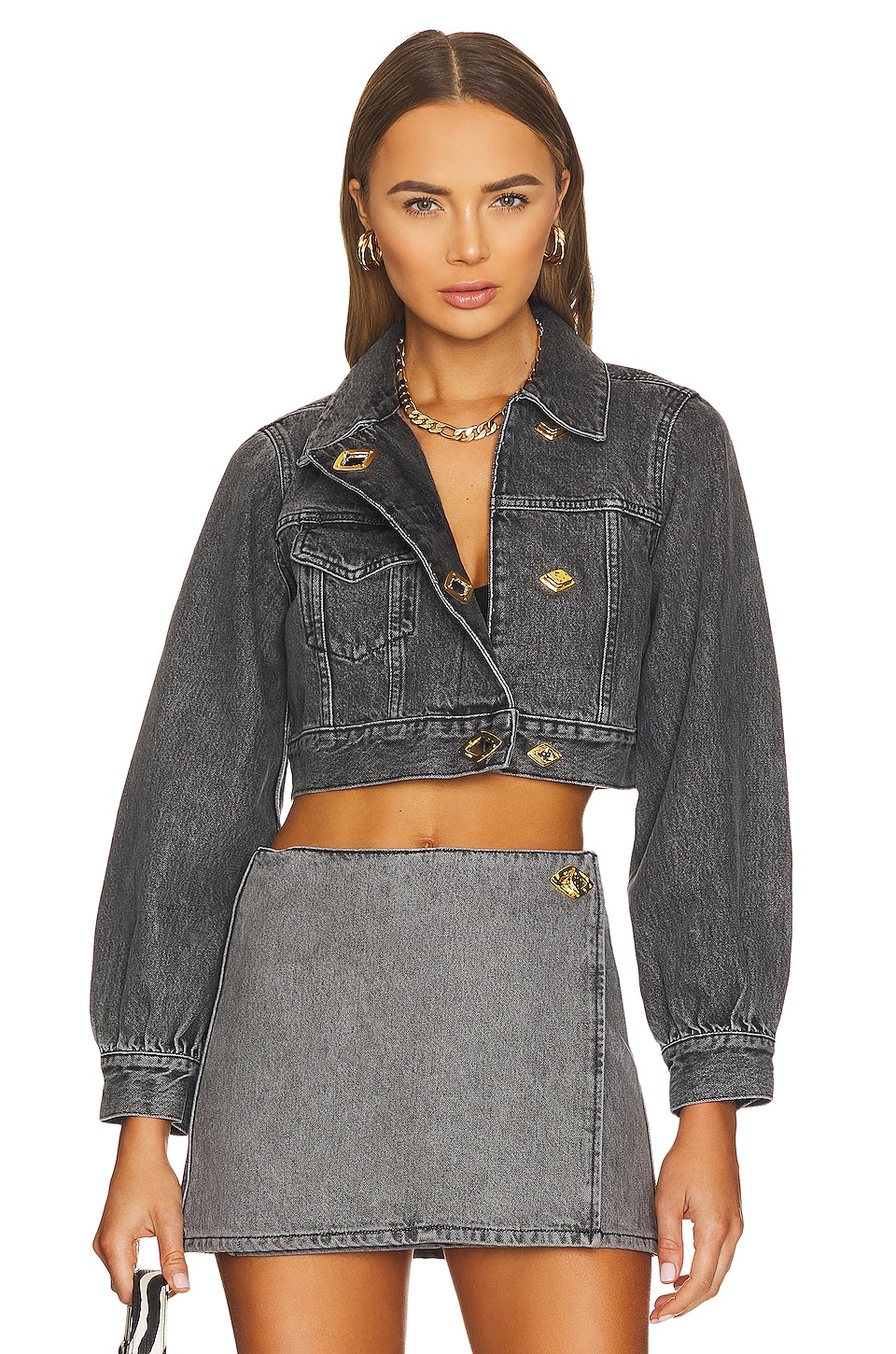 Ganni Cropped Trucker Jacket in Sharkskin | REVOLVE
