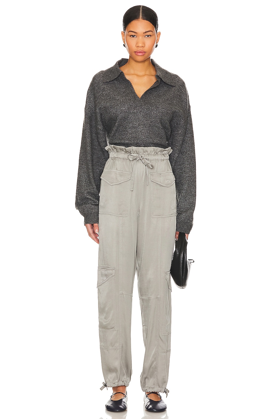Ganni Washed Satin Pant in Frost Gray | REVOLVE