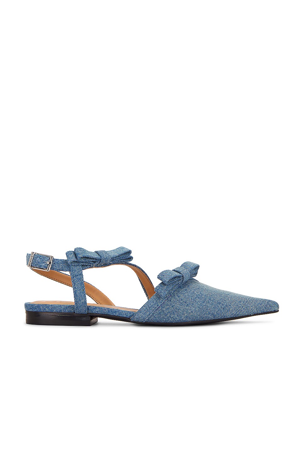 Ganni Pointy Cut Out Ballerina Flat in Denim | REVOLVE