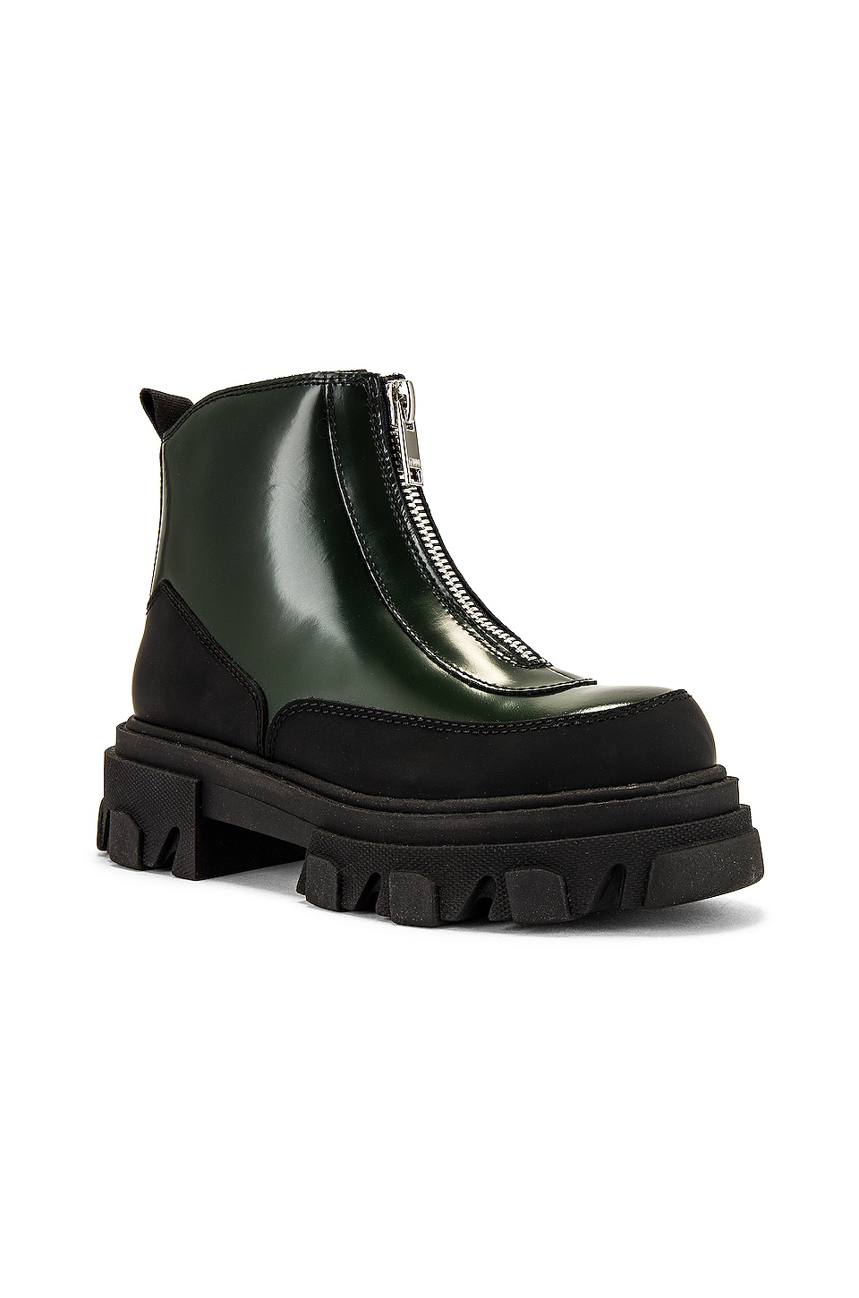 Ganni Zipper Boot in Dark Green | REVOLVE